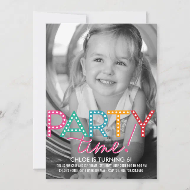 Party Time Photo Birthday Invitation | Zazzle