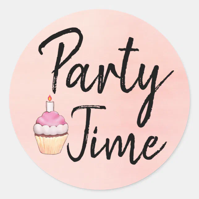 Party Time Pink Watercolor Cupcake Birthday Classic Round Sticker | Zazzle