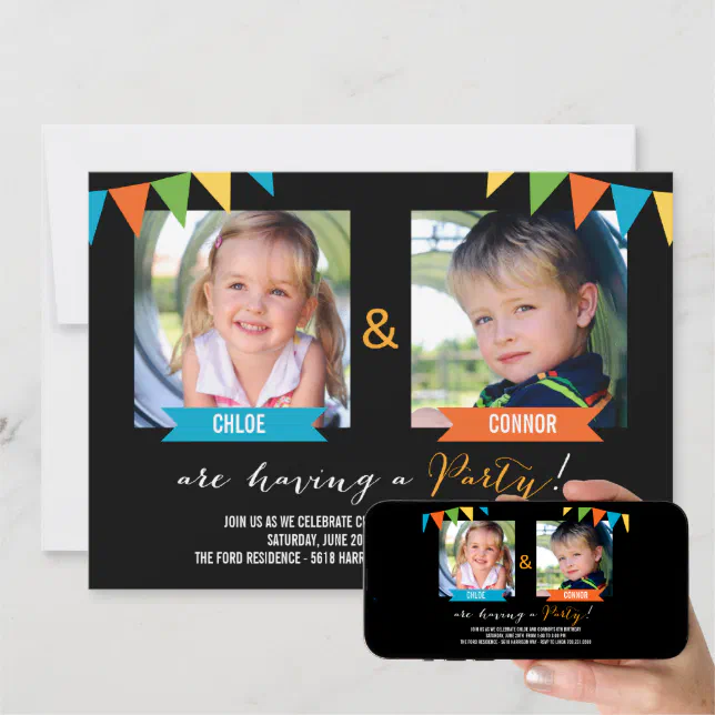 Party Together Birthday Invitations - Black | Zazzle