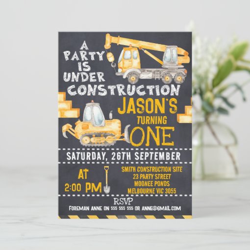 Party Under Construction 1st Birthday Invitation | Zazzle