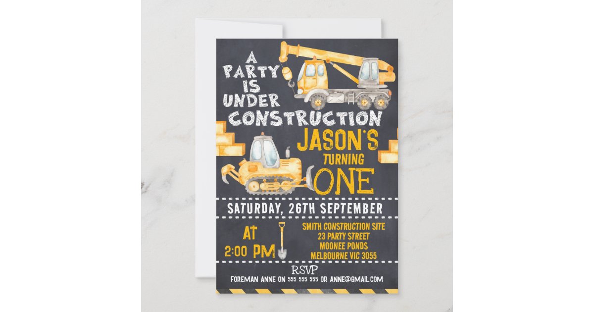 Party Under Construction 1st Birthday Invitation | Zazzle
