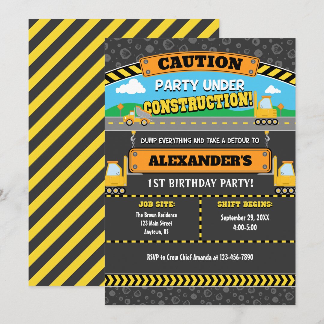 Party Under Construction Birthday Invitation | Zazzle