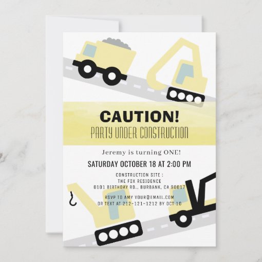 Party Under Construction White 1st Birthday Invitation | Zazzle