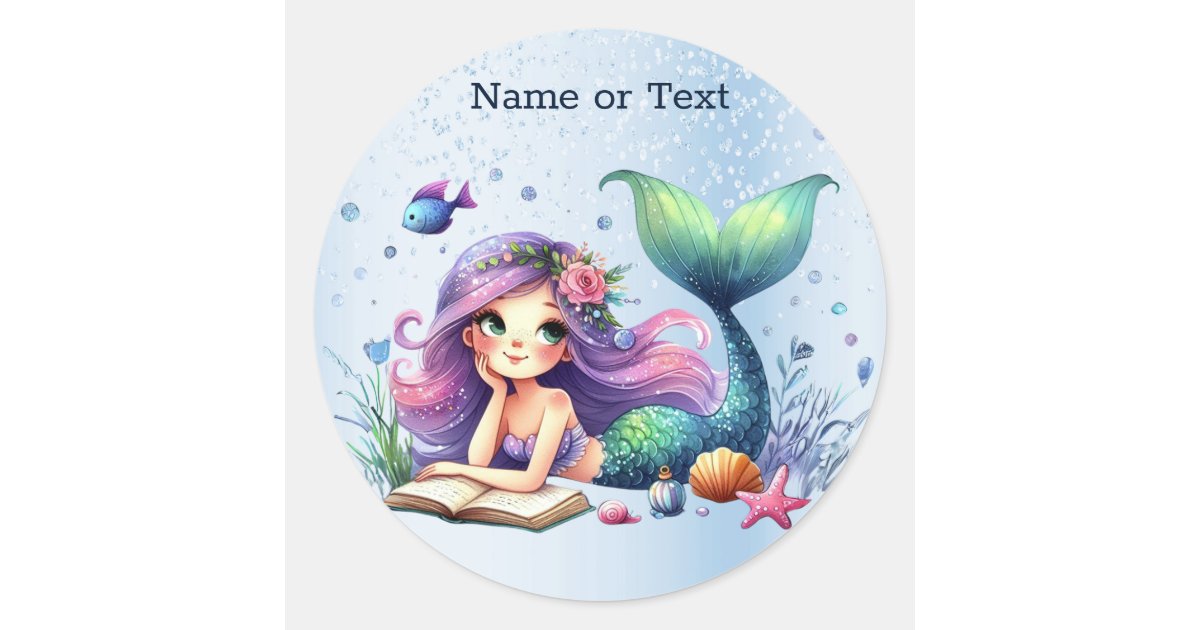 Party Watercolor Mermaid Sea Life Cute Classic Round Sticker | Zazzle