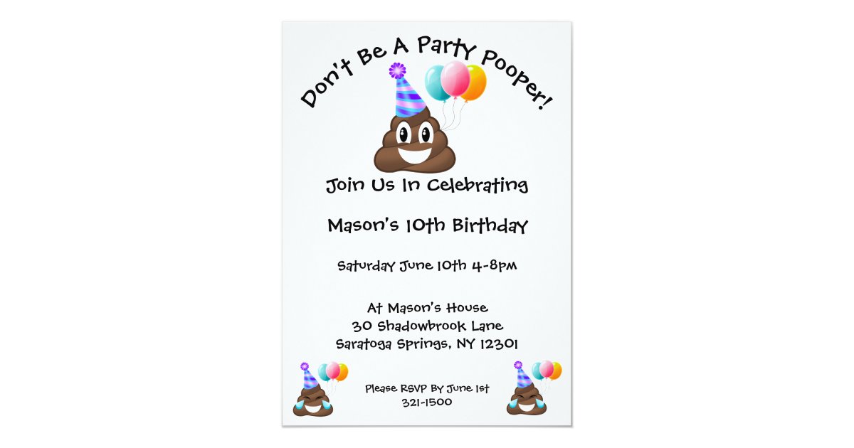 Partying Poop Emoji Birthday Party Invitation | Zazzle.com