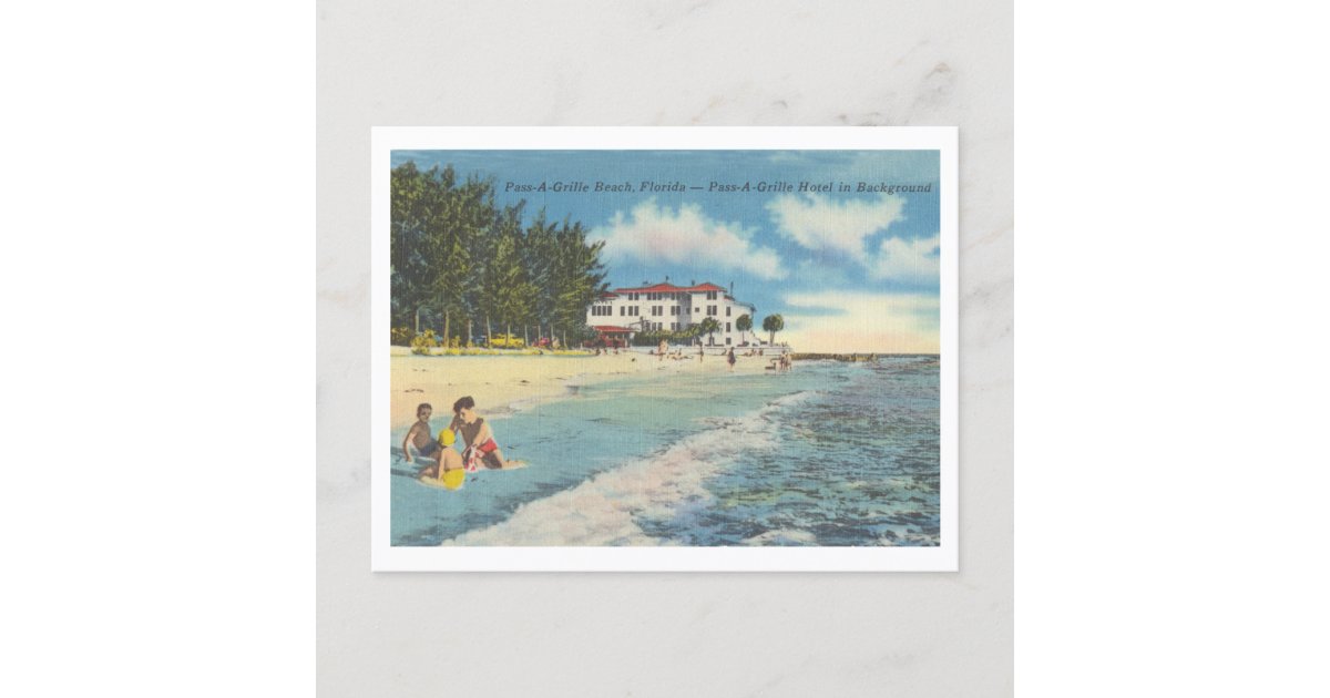 Pass-A-Grille Beach, Florida, vintage beach scene Postcard | Zazzle