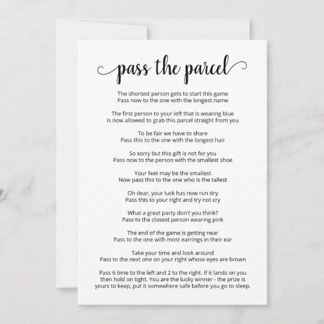 Pass The Parcel party Game Card | Zazzle