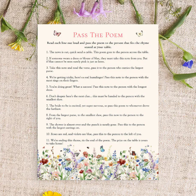 Pass the Poem | Bohemian Wildflower & Butterflies | Zazzle