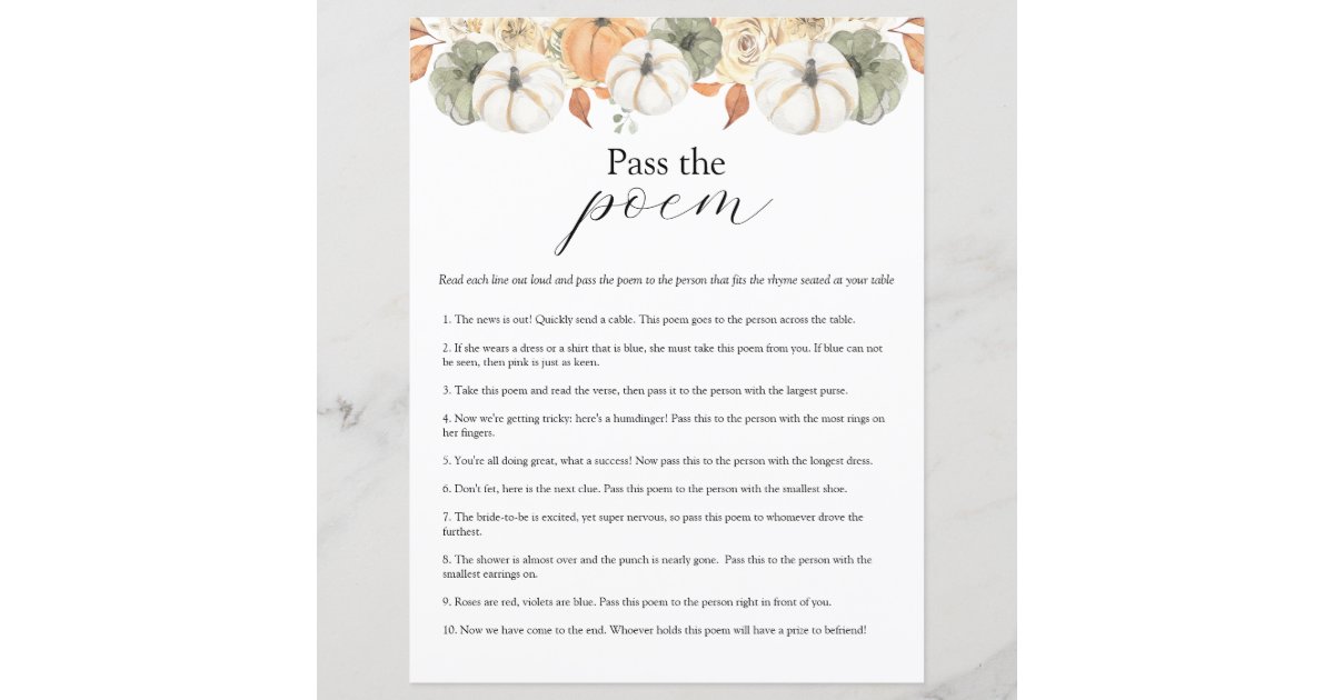 Pass the Poem Bridal Shower game | Zazzle
