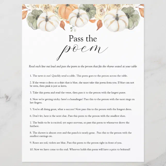 Pass the Poem Bridal Shower game | Zazzle