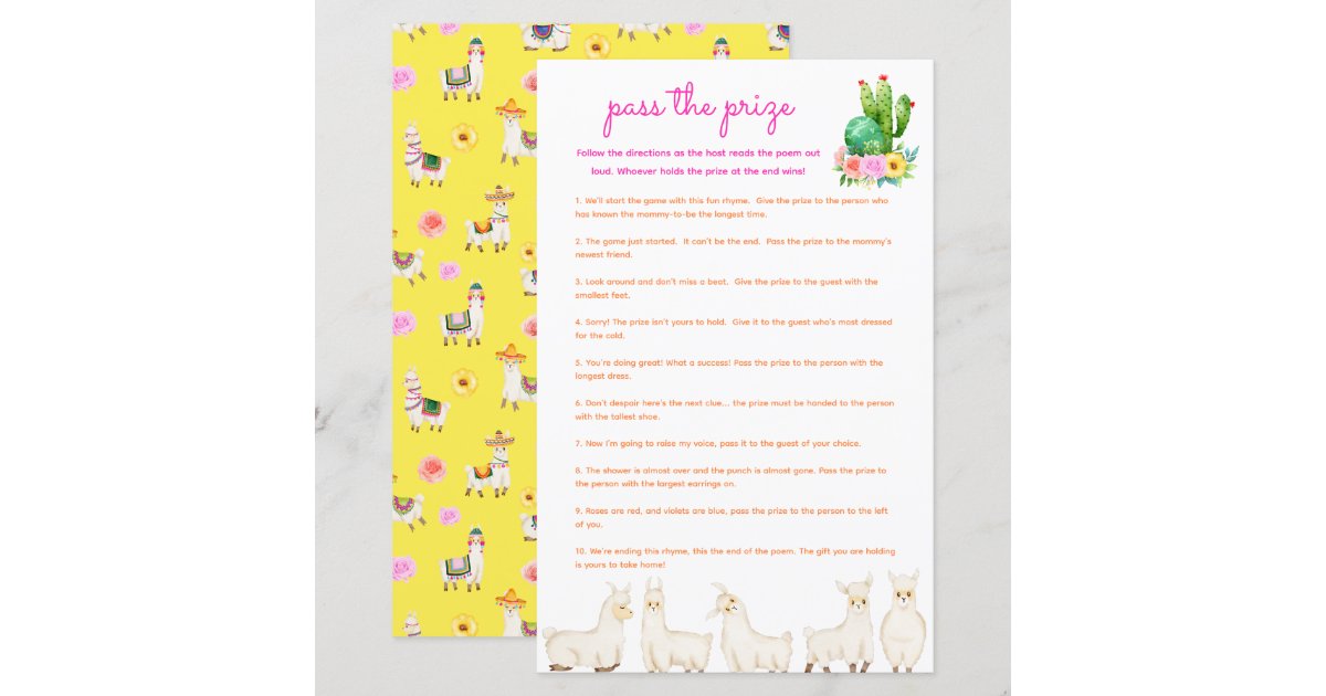 Pass the Prize Baby Shower Game - Colorful Llama | Zazzle