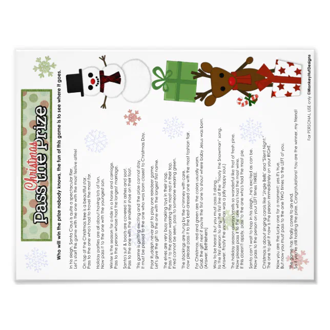 Pass the Prize Christmas Holiday Party Game by MHD Photo Print | Zazzle