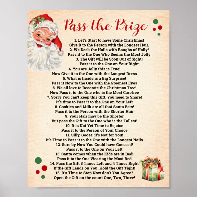 Pass the Prize Poem Christmas Game Sign | Zazzle
