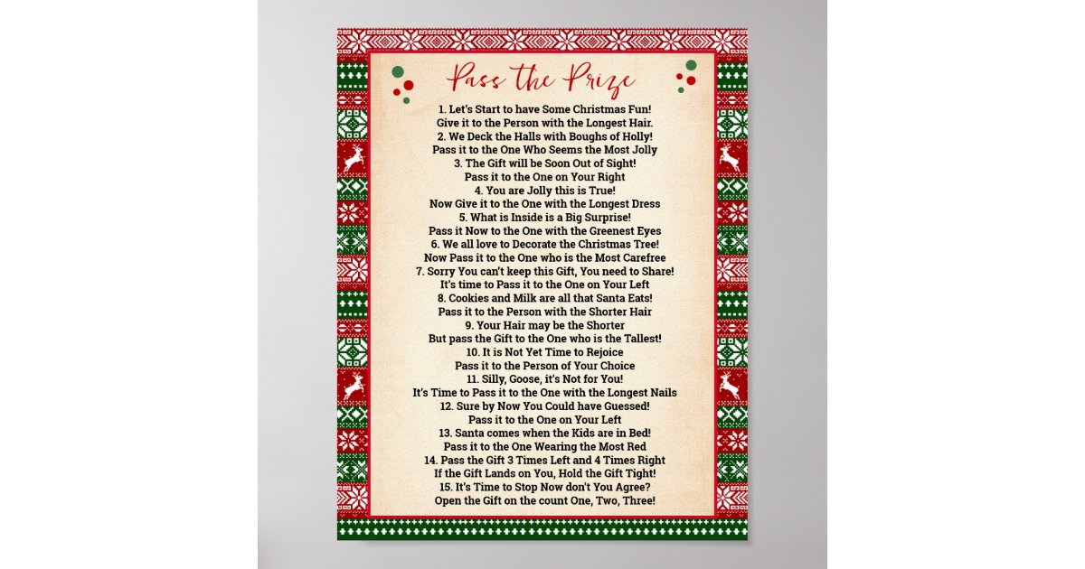 Pass the Prize Poem Game Ugly Sweater Sign | Zazzle