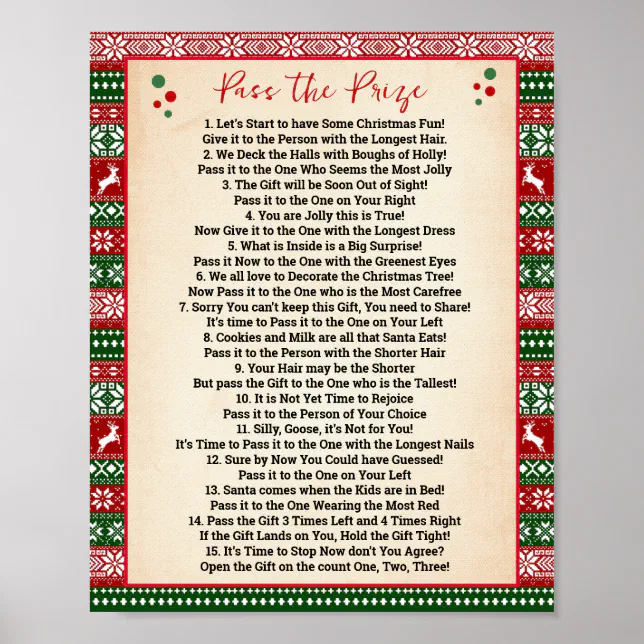 Pass the Prize Poem Game Ugly Sweater Sign | Zazzle