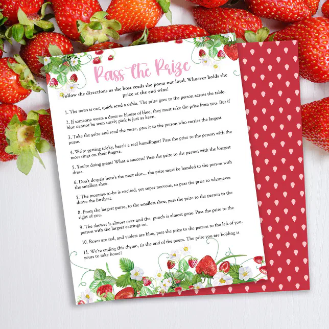 Pass the Prize | Strawberry Baby Shower | Zazzle