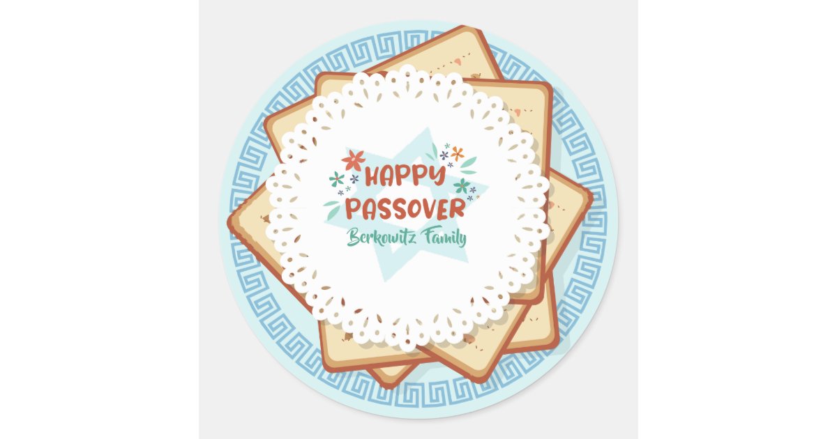 Passover Pesach Blue and White Matzah Classic Round Sticker | Zazzle