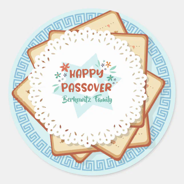 Passover Pesach Blue and White Matzah Classic Round Sticker | Zazzle