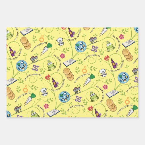 Passover Seder Matzah, Wine Frogs Colorful & Fun Wrapping Paper Sheets ...