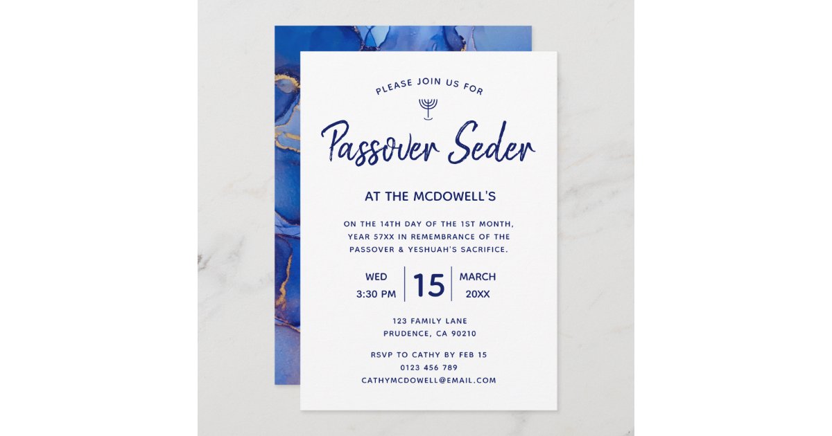 Passover Seder Unique Blue Gold Invitation | Zazzle