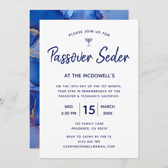 Passover Seder Unique Blue Gold Invitation | Zazzle