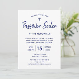 Passover Seder Unique Blue Gold Invitation | Zazzle