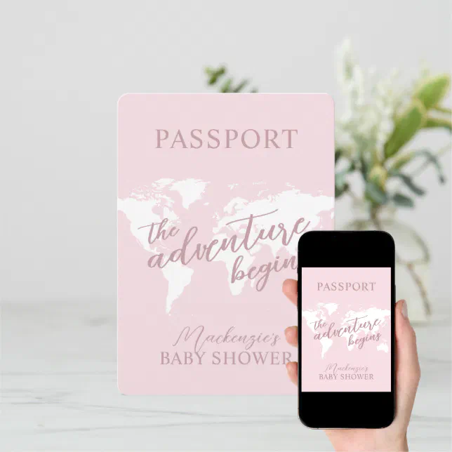 Passport Adventure Travel Theme Pink Baby Shower Invitation | Zazzle
