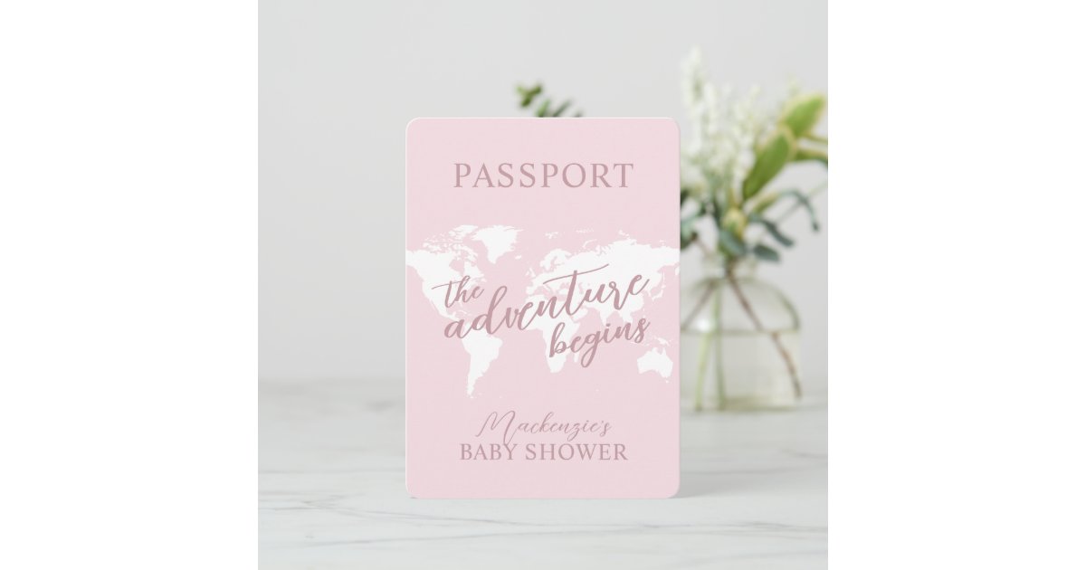 Passport Adventure Travel Theme Pink Baby Shower Invitation | Zazzle