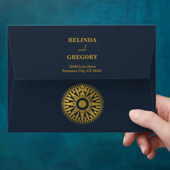 Passport Compass Wedding 5x7 Wedding Invitation Envelope | Zazzle