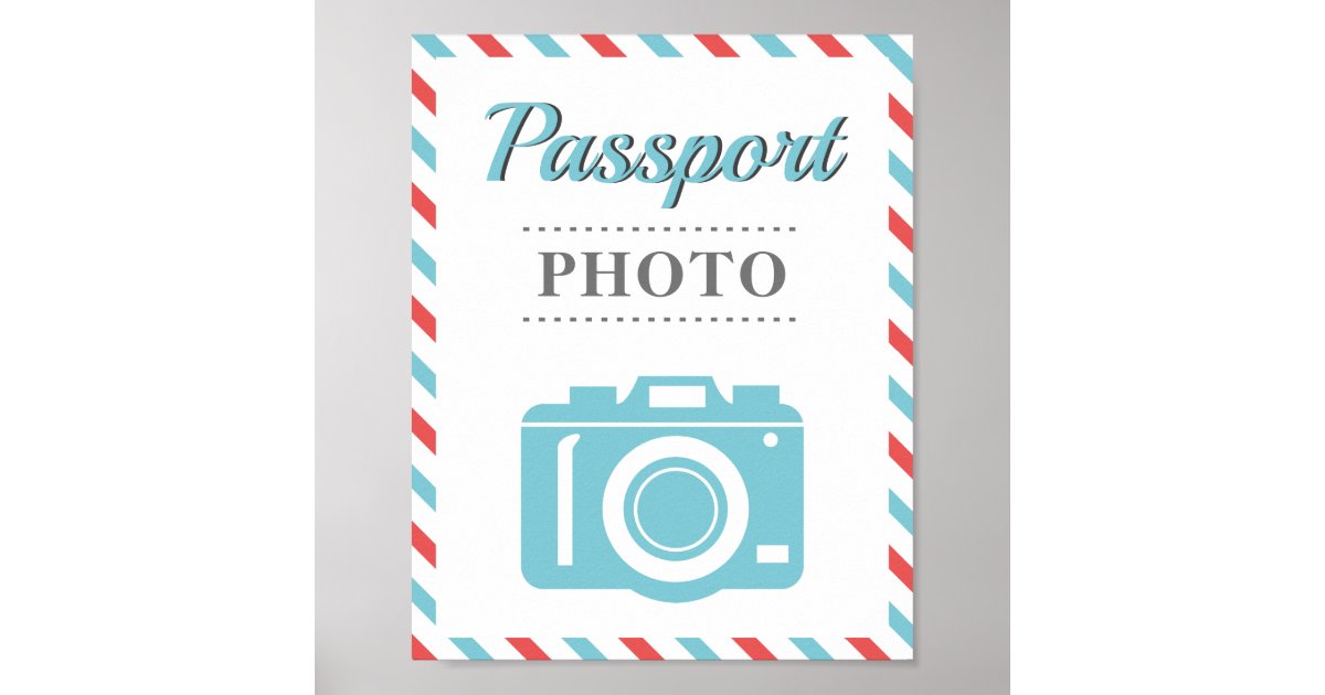 Passport Photo Booth Airline Travel Party Blue Red Poster | Zazzle
