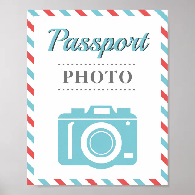 Passport Photo Booth Airline Travel Party Blue Red Poster | Zazzle