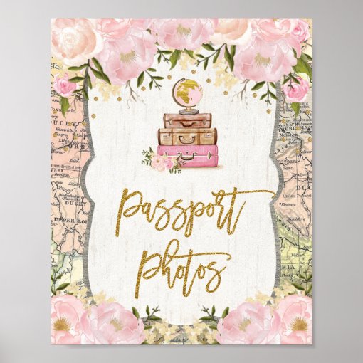 Passport Photos Floral Travel Miss to Mrs Map Poster | Zazzle