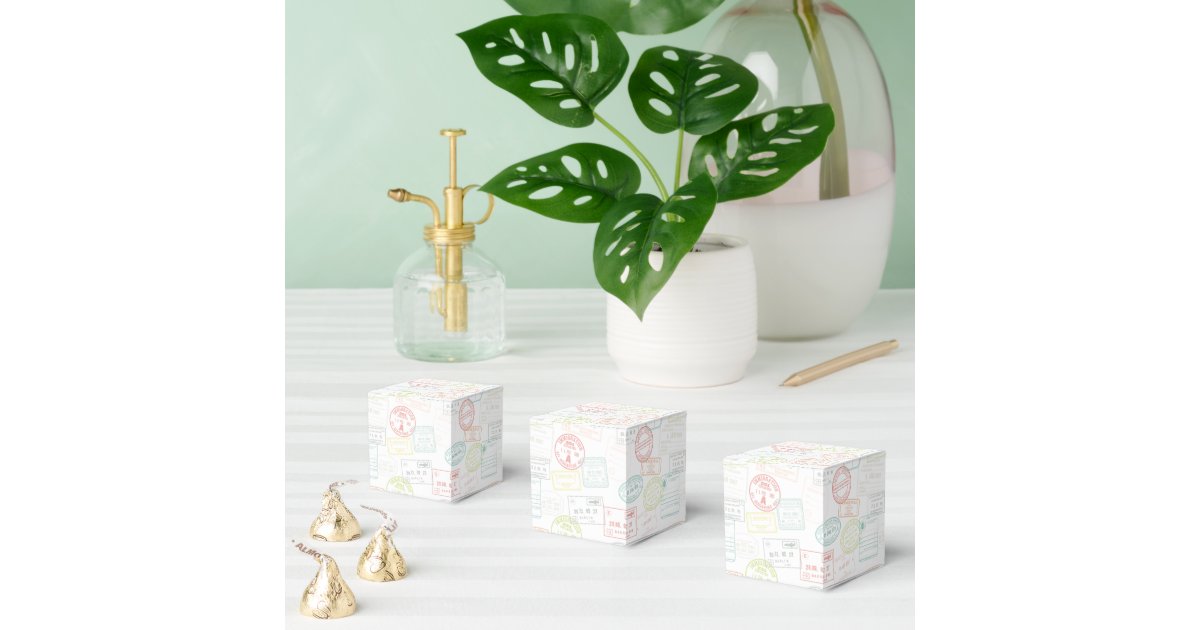 Passport Stamp Pastel Up & Away Party Favor Boxes | Zazzle