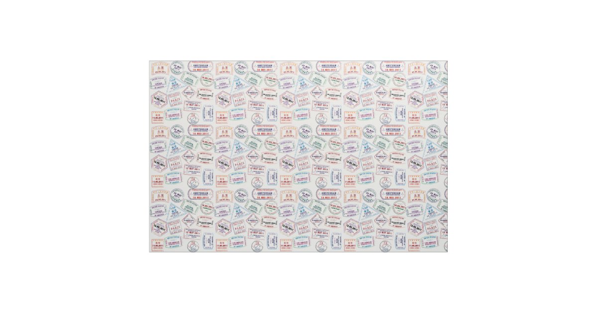 Passport Stamp Pattern Print Fabric | Zazzle