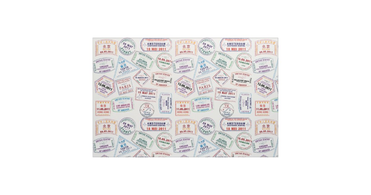 Passport Stamp Pattern Print Fabric | Zazzle