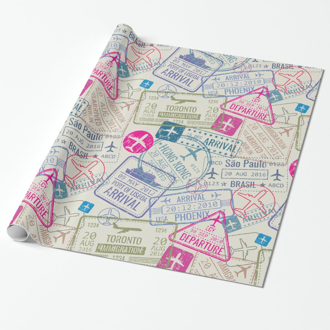 Passport Stamp Wrapping Paper | Zazzle