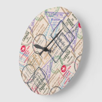 Passport Stamps Travel Large Clock | Zazzle