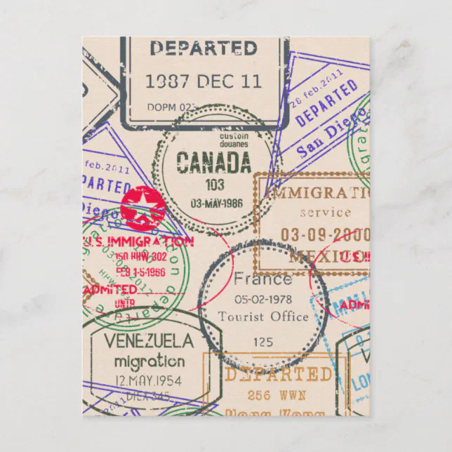 Passport Stamps Travel Postcard | Zazzle