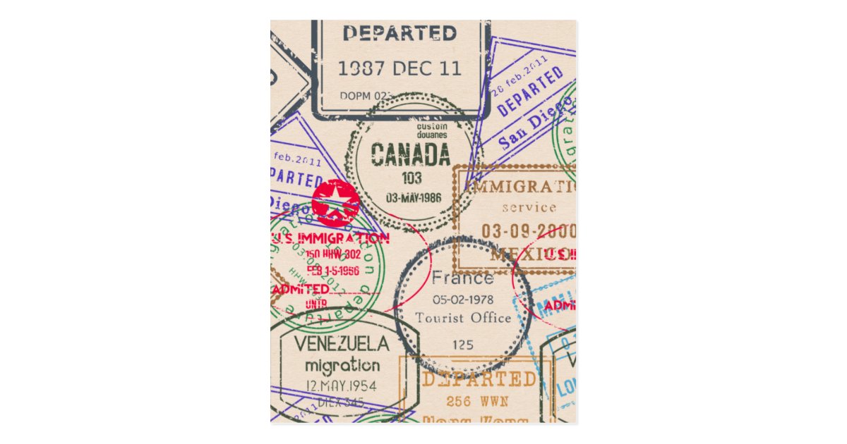Passport Stamps Travel Postcard | Zazzle.com