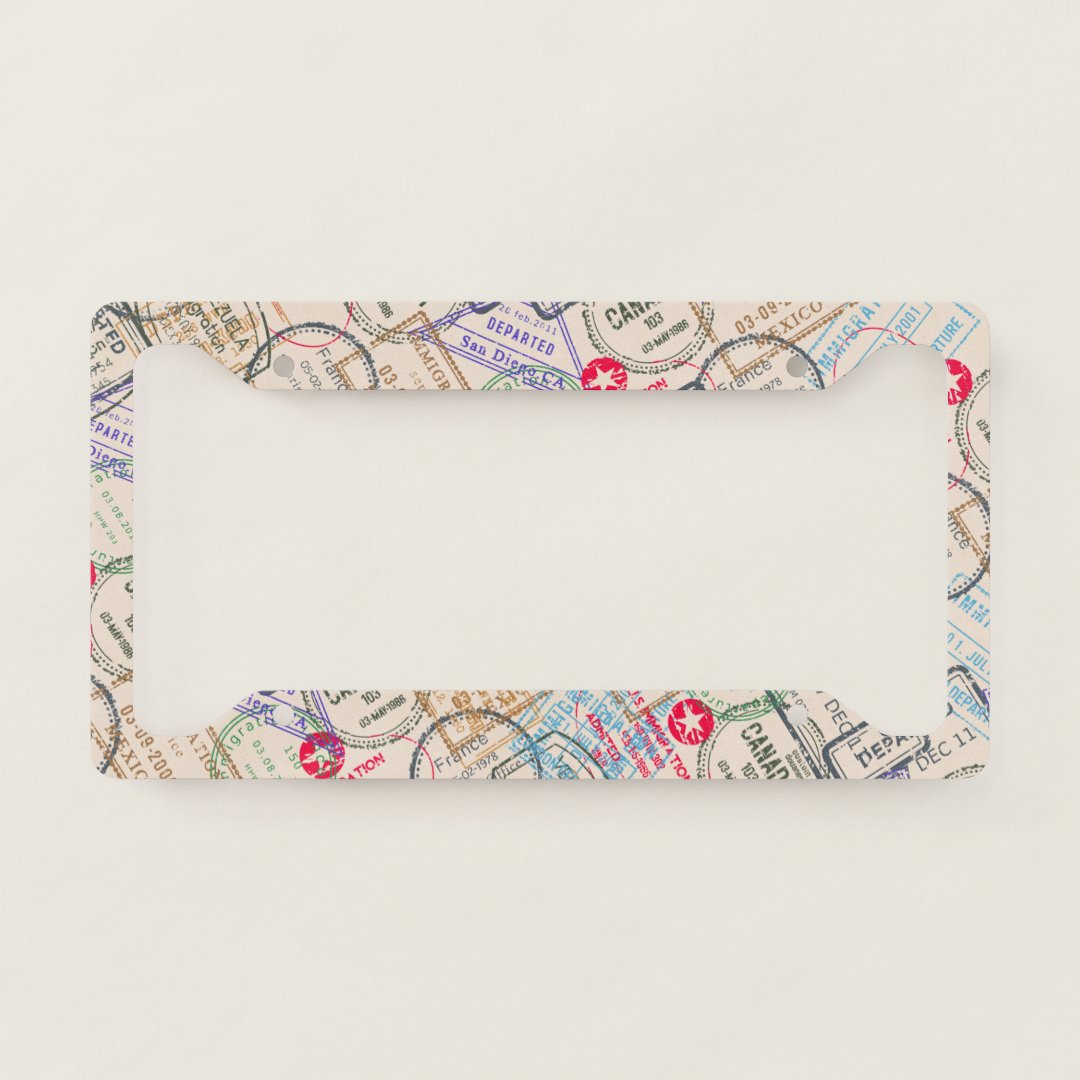 Passport Stamps Travel Themed License Plate Frame | Zazzle