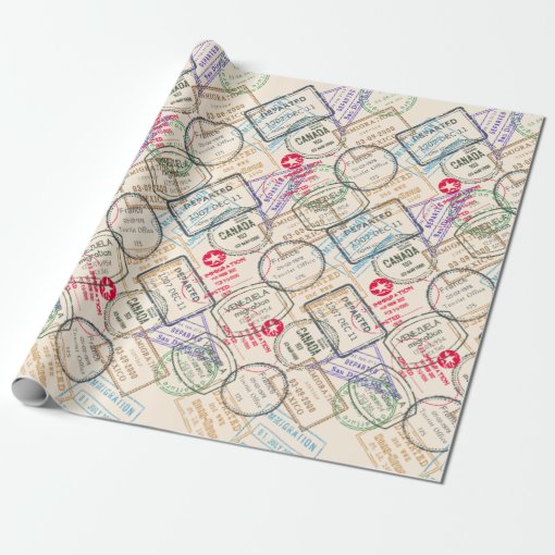 Passport Stamps Travel Wrapping Paper | Zazzle