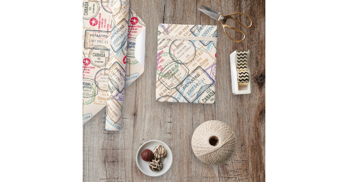 Passport Stamps Travel Wrapping Paper | Zazzle