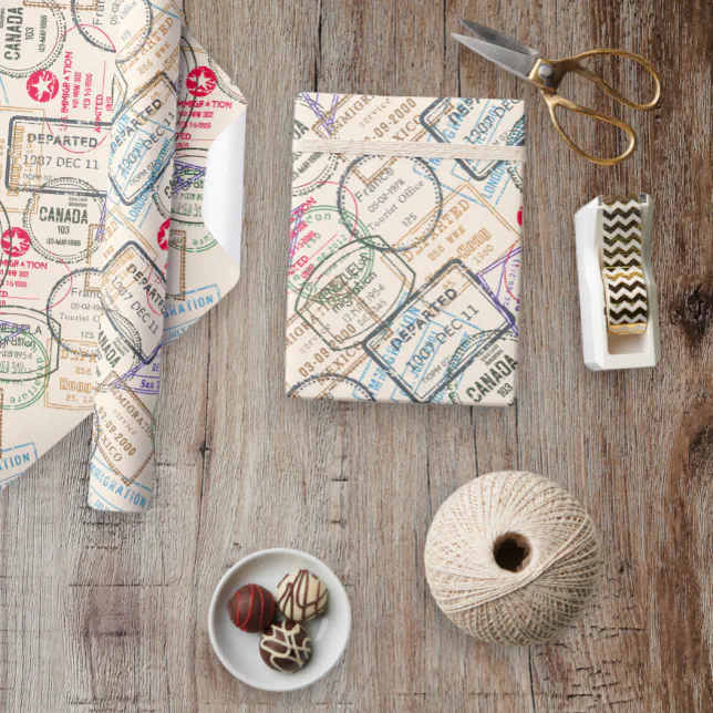 Passport Stamps Travel Wrapping Paper | Zazzle