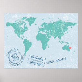 Passport Stamps World Map Guest Signature Poster | Zazzle