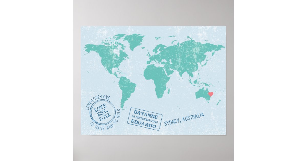 Passport Stamps World Map Guest Signature Poster | Zazzle