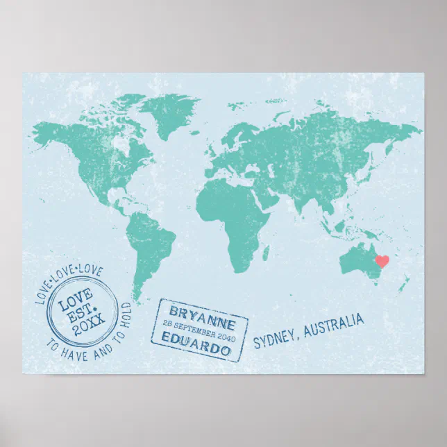 Passport Stamps World Map Guest Signature Poster | Zazzle