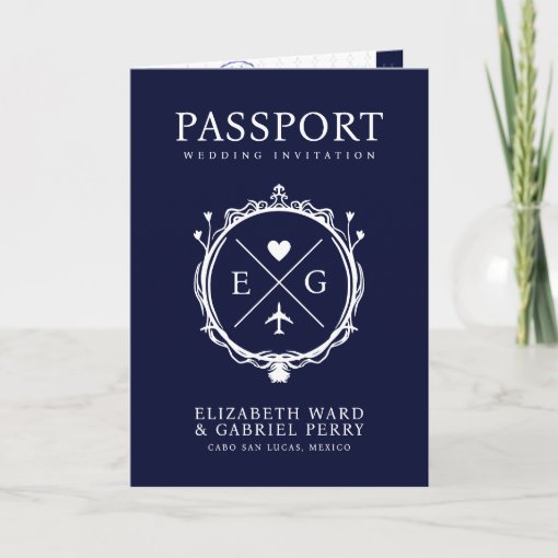 Passport Travel Destination Blue Wedding Invitation | Zazzle