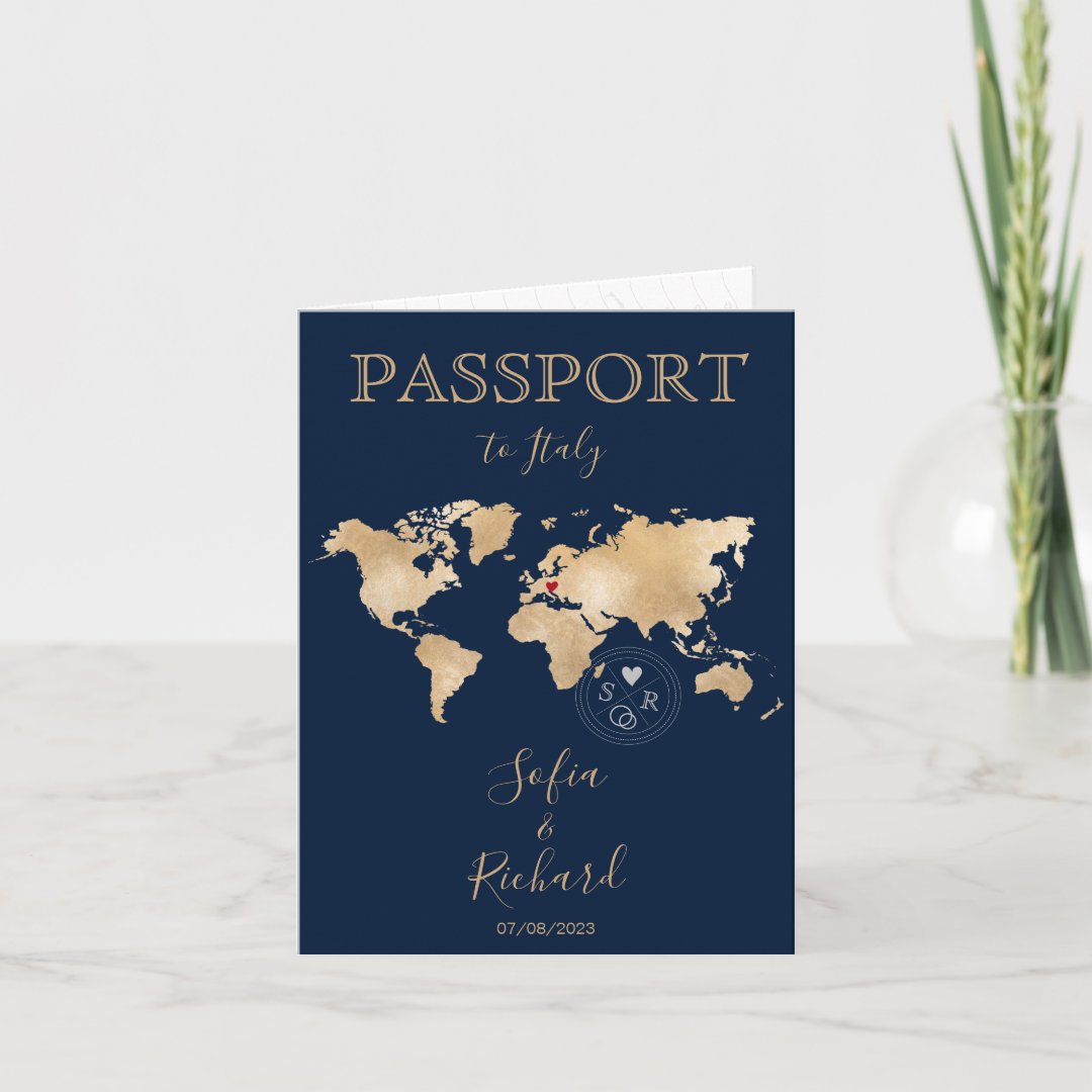 Passport Wedding Destination Gold World Map Invitation | Zazzle