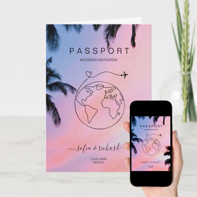 Passport World Map Modern Minimalist QR Code Invitation | Zazzle