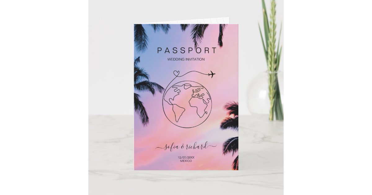 Passport World Map Modern Minimalist QR Code Invitation | Zazzle